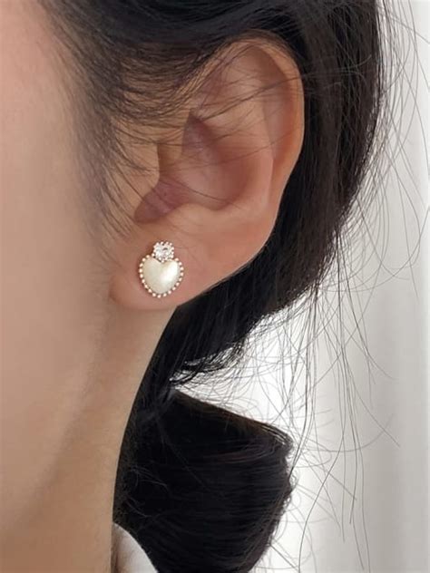 Sterling Mother Of Pearl Heart Stud Earrings Gold Or Silver Nissa