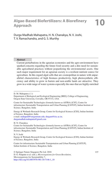Pdf Algae Based Biofertilizers A Biorefinery Approach