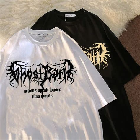 Harajuku Loose Oversize T Shirt Punk Letter Gothic Print Short Sleeve