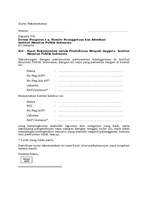 Surat Rekomendasi Bagi Anggota Madya Dan Anggota Muda Iapi Pdf