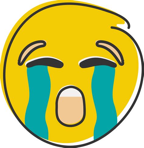 Loudly Crying Emoji Yellow Emoticon With Streams Of Tears Hand Drawn