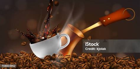 커피 원두와 투명 효과와 커피를 찜 한 잔 3d 벡터입니다 높은 상세한 현실적인 그림 갈색에 대한 스톡 벡터 아트 및 기타 이미지 갈색 광고 디자인 Istock