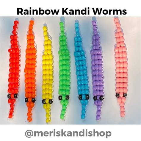 Rainbow Kandi Worms Red Orange Yellow Green Blue Purple And Pink Etsy In 2024 Kandi