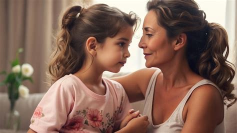 Premium Photo A Mother And Daughter Are Looking At Each Other And Smiling
