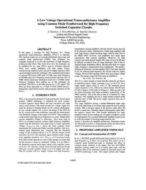 Pdf A Low Voltage Operational Transconductance Amplifier Using Common Mode Feedforward For