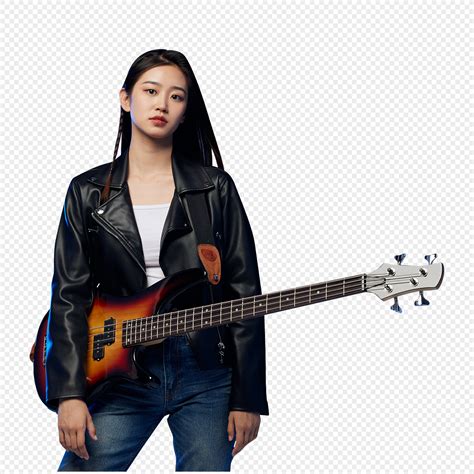 Young Woman Playing Bass On Stage Young Music Free Element Png Image