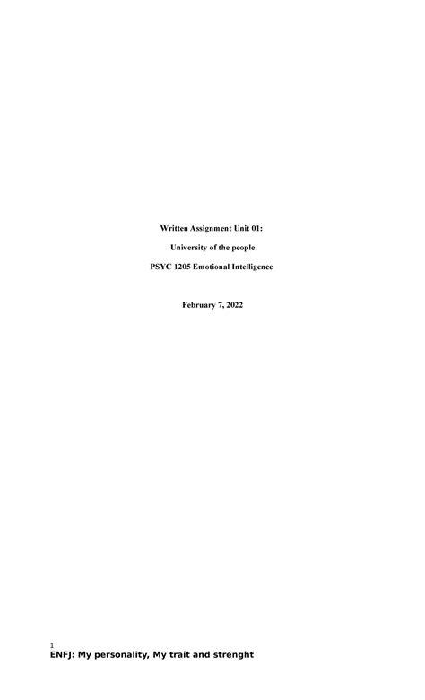 015 PSYC 1205 Written Assignment Unit2 Written Assignment Unit 01 University Of The People