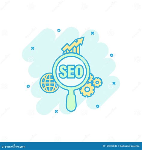 Seo Analytics Icon In Comic Style Social Media Vector Cartoon Illustration On White Isolated