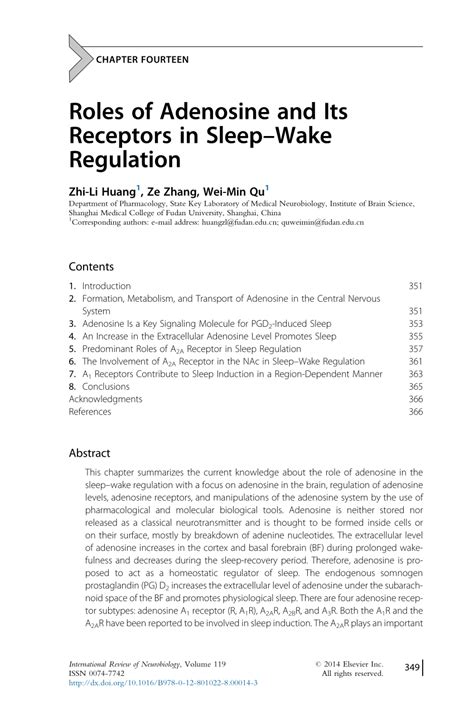 Pdf Adenosine And Sleep Wake Regulation