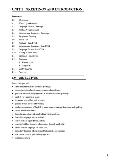 Unit 1 Greetings And Introductions Long Upper Notes And Exer