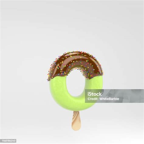 아이스크림 문자 O 소문자 핫 초콜렛피스타치오 아이스캔디 글꼴과 흰색 배경에 고립 뿌려 3차원 형태에 대한 스톡 사진 및 기타 이미지 3차원 형태 귀여운 냉동된