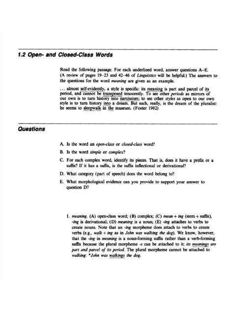Open And Closed Class Words Assignment Pdf