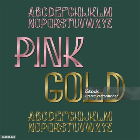 핑크와 골드 글꼴 금속 스탬프 글꼴 격리 된 영어 알파벳입니다 0명에 대한 스톡 벡터 아트 및 기타 이미지 0명 개체 그룹