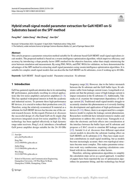 Hybrid Small Signal Model Parameter Extraction For Gan Hemt On Si