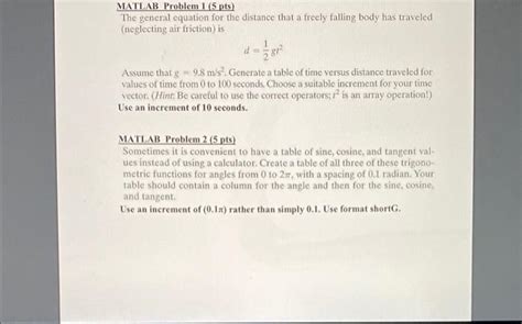 Solved Matlab Problem Pts The General Equation For The Chegg