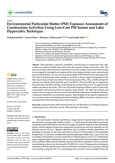 Pdf Environmental Particulate Matter Pm Exposure Assessment Of Construction Activities Using
