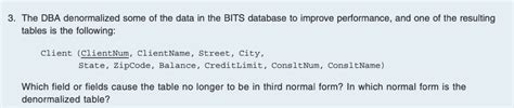 Solved 3 The Dba Denormalized Some Of The Data In The Bits