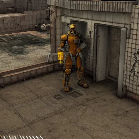 Fallout Enclave Fighter In Power Armor With A Minigun Stable