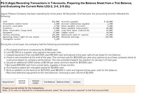 SOLVED P2 3 Algo Recording Transactions In T Accounts Preparing The