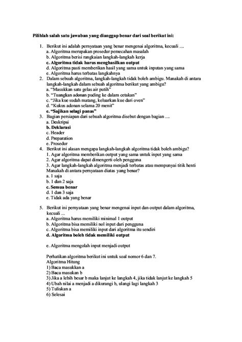 Soal Jawab Pilihan Ganda Pemrogaman Dasar Algoritma Pemrogaman Kelas 11