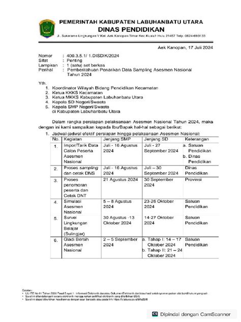 Disdik Labura Pemberitahuan Penarikan Data Sampling Asesmen Nasional