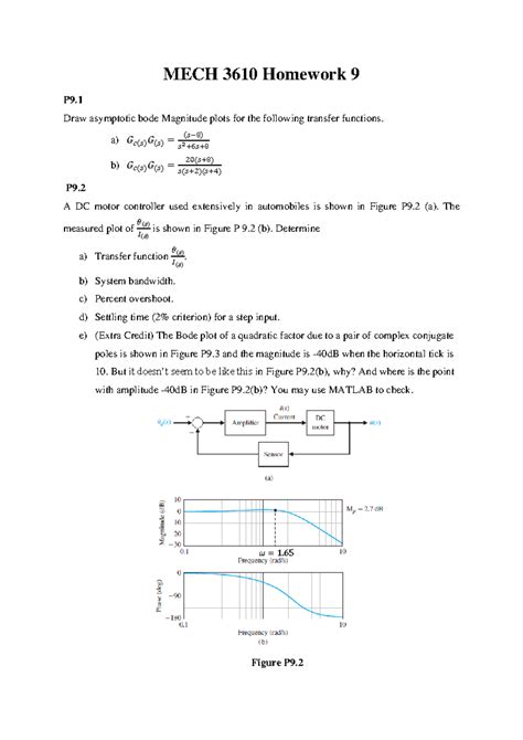 Hw9 Problems Of Hw9 Mech 3610 Homework 9 P9 1 Draw Asymptotic Bode