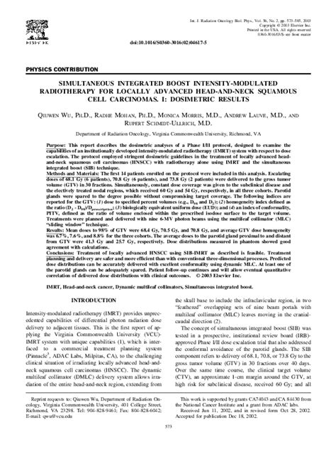 Pdf Simultaneous Integrated Boost Intensity Modulated Radiotherapy