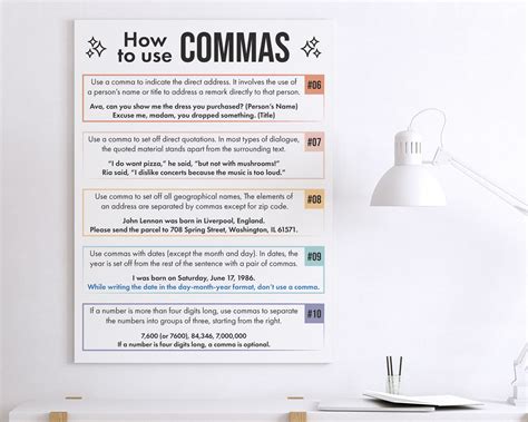 A Step By Step Guide On How To Use Comma In English Grammar Boho Themed Punctuation Mark Chart