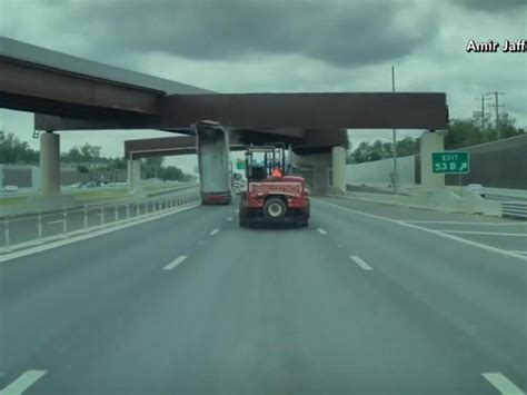 Watch Dump Trucks Raised Trailer Hits Overpass Bridge In Virginia