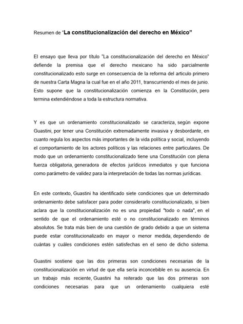 Resumen Sobre La Constitucionalización Del Derecho En México Pdf