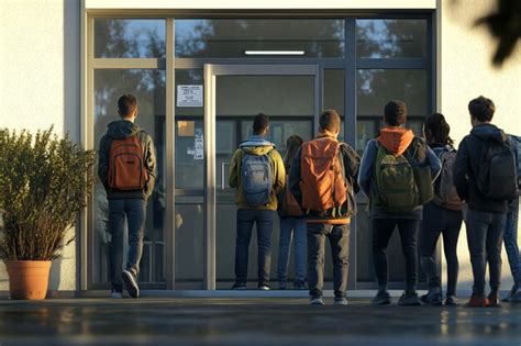 Students Lining Up Outside The Classroom Door Premium Ai Generated Image