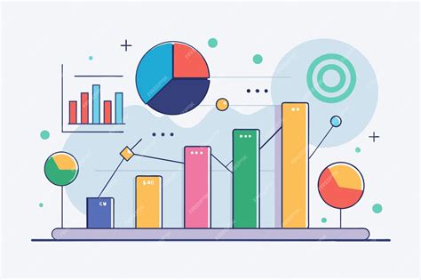파이 차트 오버레이와 함께 바 차트 데이터 분석 프레젠테이션 간단하고 미니멀한 평평한 터 일러스트레이션 프리미엄 벡터