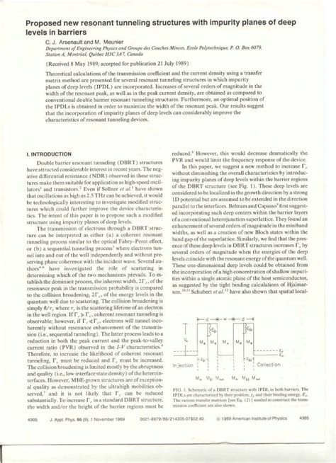 Pdf Proposed New Resonant Tunneling Structures With Impurity Planes