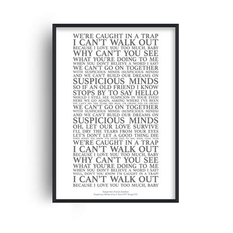 Suspicious Minds Song Lyrics Print Official Licensed Print Etsy