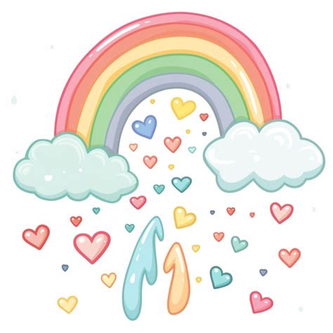 Ilustración al estilo de dibujos animados de un arco iris pastel con