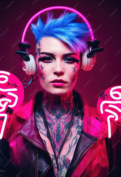 Premium Photo Realistic Portrait Of A Fictional Punk Girl With