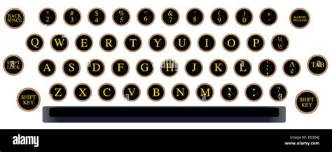 A Typical Typewriter Keyboard Key Layout Over A White Background Stock