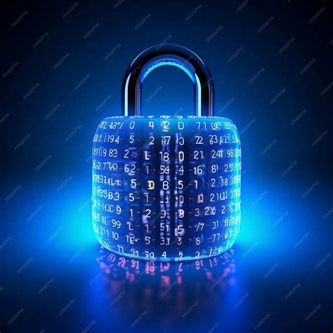 premium photo cybersecurity concept blue keylock with binary code