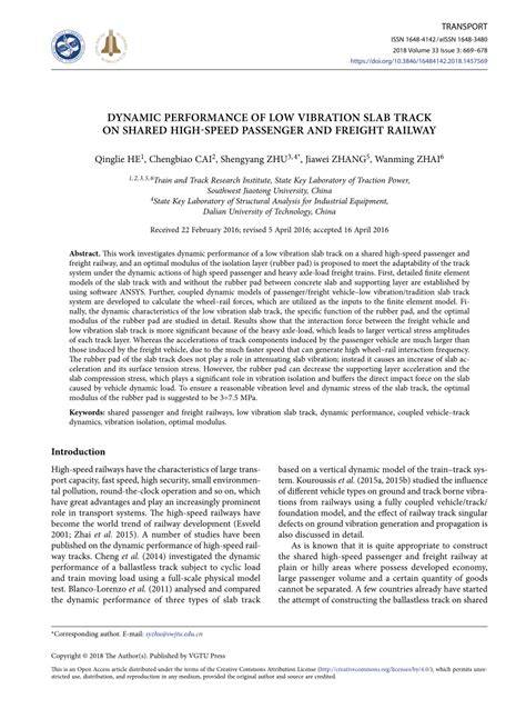 Pdf Dynamic Performance Of Low Vibration Slab Track On Shared High Speed Passenger And Freight