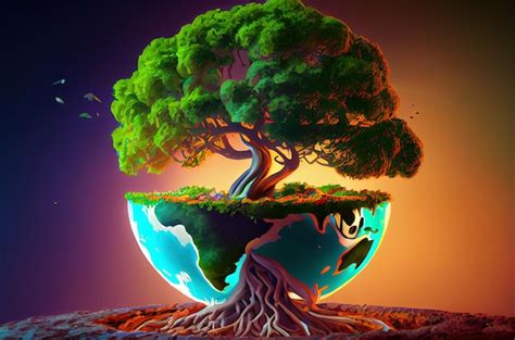 Premium Photo Ecological Abstraction Tree Growing From The Globe