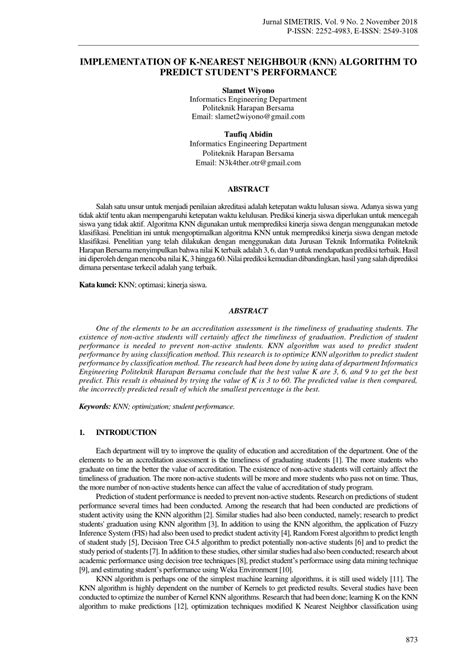 pdf implementation of k nearest neighbour knn algorithm to predict