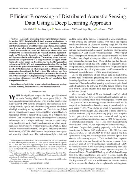 Pdf Efficient Processing Of Distributed Acoustic Sensing Data Using A Deep Learning Approach