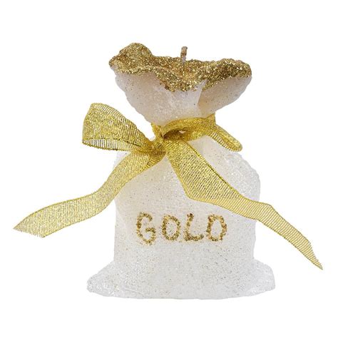 Коледна свещ Shopiens® под формата на бяла торбичка със златен блясък 9 5 X 5 X 11 Cm Emag Bg