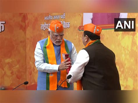 Delhi Pm Modi Nadda Attend Opening Session Of Two Day National Office