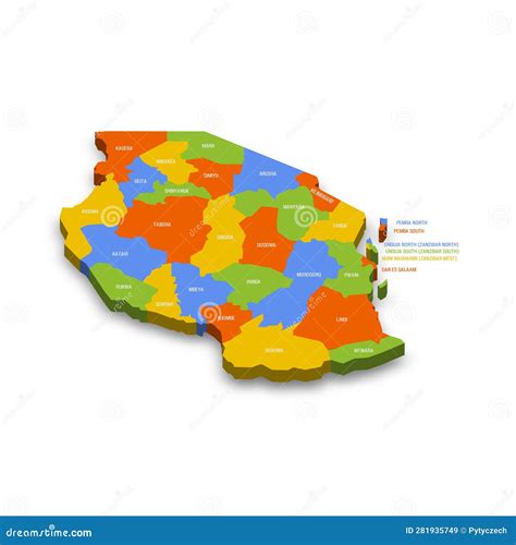 Tanzania Political Map Of Administrative Divisions Cartoon Vector