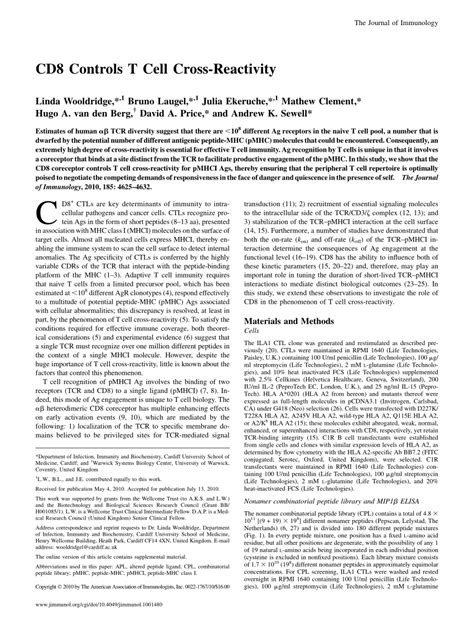 Pdf Cd8 Controls T Cell Cross Reactivity