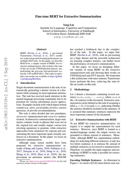 1903 10318 fine tune bert for extractive summarization pdf