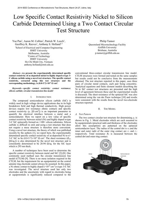 Pdf Low Specific Contact Resistivity Nickel To Silicon Carbide Determined Using A Two Contact