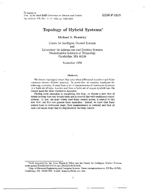 Pdf Topology Of Hybrid Systems