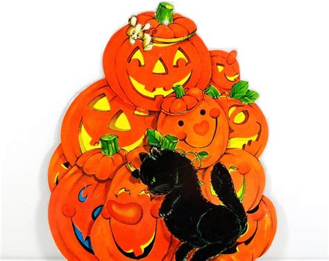 Vintage Halloween Die Cut Black Cat And Pumpkins Classroom Diecut
